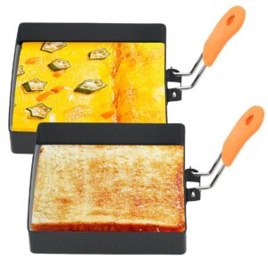 egg ring egg pan 2pcs non-stick 4 inch square egg rings for frying eggs with silicone handle, stainless steel square egg mold for breakfast type1