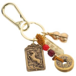 galpada feng shui coins gourd keychain: bring wealth and good luck keychain, retro chinese keychain decorative pendant, 12 zodiac brass keychain (horse)