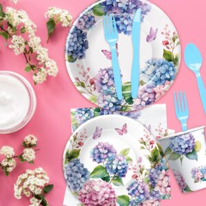 HIPVVILD Hydrangea Floral Plates And Napkins Party Supplies, Hydrangea Party Decorations, Paper Plate, Cup, Napkin, Fork, Flower Hydrangea Birthday Bridal Baby Shower Wedding Decorations | Serve 24