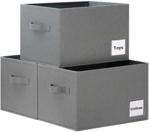 asxsonn large fabric storage bins 3 pack, collapsible closet storage bins for shelves with label, 15x11in storage baskets for shelves, fabric closet organizers and storage bins with handles (grey)