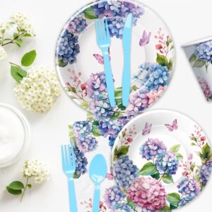 HIPVVILD Hydrangea Floral Plates And Napkins Party Supplies, Hydrangea Party Decorations, Paper Plate, Cup, Napkin, Fork, Flower Hydrangea Birthday Bridal Baby Shower Wedding Decorations | Serve 24