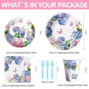 HIPVVILD Hydrangea Floral Plates And Napkins Party Supplies, Hydrangea Party Decorations, Paper Plate, Cup, Napkin, Fork, Flower Hydrangea Birthday Bridal Baby Shower Wedding Decorations | Serve 24