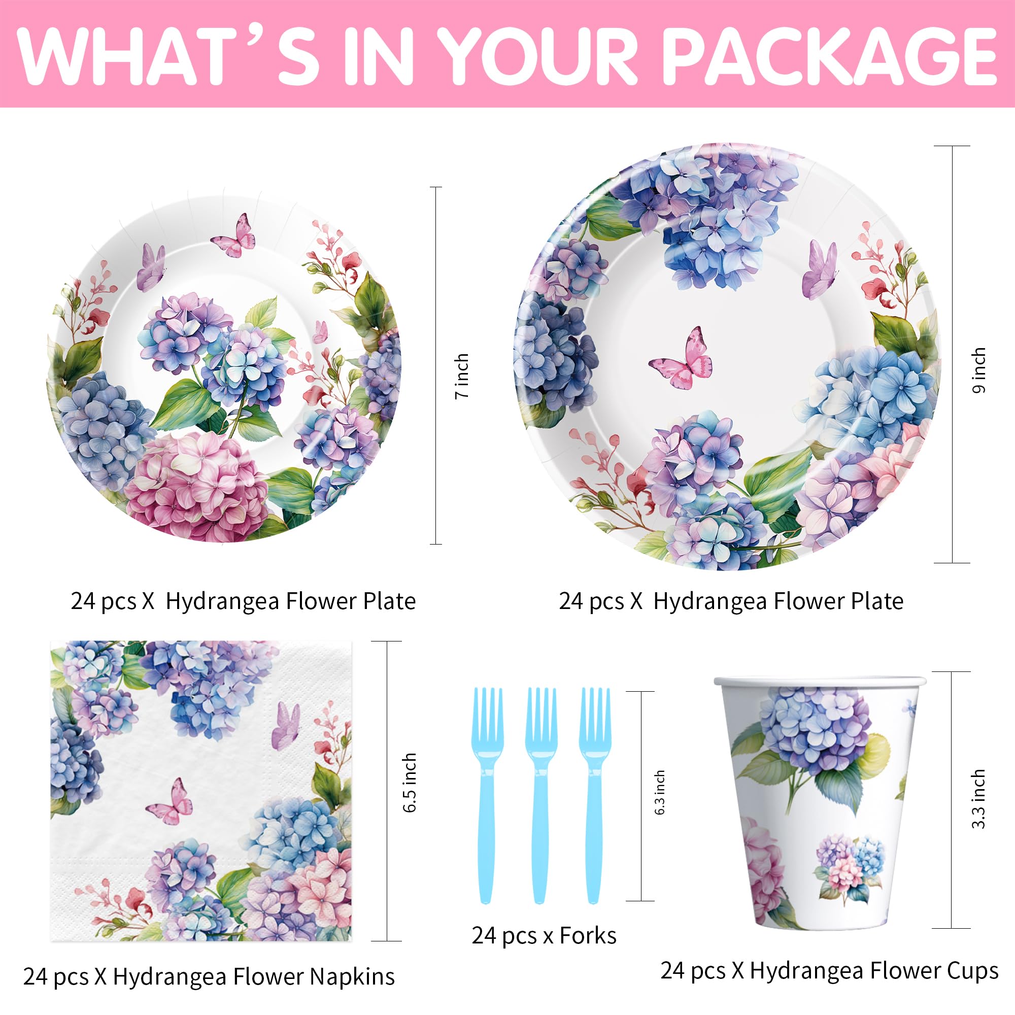 HIPVVILD Hydrangea Floral Plates And Napkins Party Supplies, Hydrangea Party Decorations, Paper Plate, Cup, Napkin, Fork, Flower Hydrangea Birthday Bridal Baby Shower Wedding Decorations | Serve 24