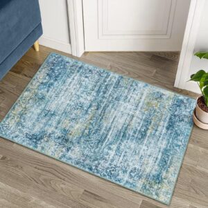 uphome abstract area rug 2x3, blue washable non-slip bathroom rugs, small soft farmhouse distressed entryway rug, vintage low pile indoor throw rug for kitchen bedroom entrance