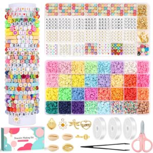 7340 friendship bracelet kit,32 colors clay beads bracelet making kit,1260 pcs 10 styles of letter, number & pattern beads,polymer heishi beads with charm for jewelry making,christmas crafts gifts