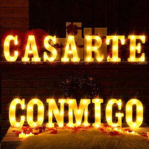 aurelema casarte conmigo light up letter, 8.3'' marry me decor light up letters in spanish led letter lights with rose petals battery powered marry me sign lights proposal decor, 14 letter, warm white