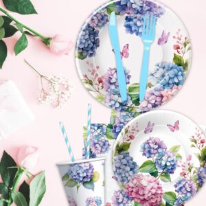 HIPVVILD Hydrangea Floral Plates And Napkins Party Supplies, Hydrangea Party Decorations, Paper Plate, Cup, Napkin, Fork, Flower Hydrangea Birthday Bridal Baby Shower Wedding Decorations | Serve 24