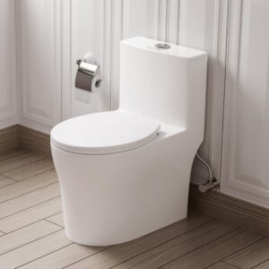 ke king compact one piece toilet, quiet dual & powerful flush modern toilet for small bathroom, space saving toilet with soft close toilet seat, 12'' rough-in toilet