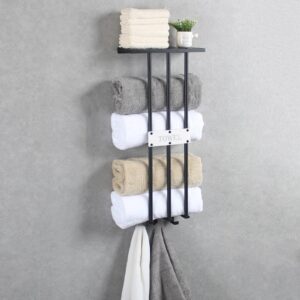 bathroom towel storage rack,towel racks for bathroom wall mounted 30 inch with shelf can holds 6 large towels, wall towel rack for rolled towels, black