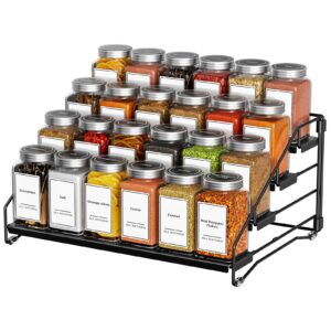 boivshi 4 tier spice rack for cabinet, spice rack organizer, depth adjustable spice holder for countertop, cupboard, pantry, seasoning shelf, metal, black (1 pack)