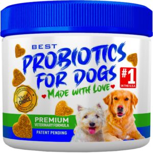 probiotics for dogs (1 chew per day - 30 day supply) soft chews for dog digestive health prevents diarrhea, allergies. probiotic for healthy stomach, gut & overall wellbeing