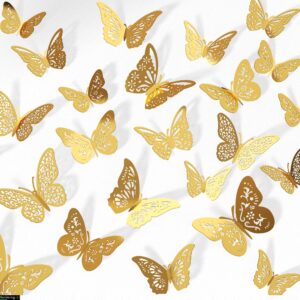 crosize 48 pcs gold butterfly decorations, 4 styles 3 sizes, butterfly wall decor, 3d butterfly party decorations, butterflies for crafts, bouquet, cake decorating, flower arrangements, room décor