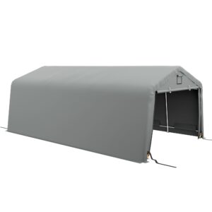 outsunny 12' x 20' heavy duty carport, portable garage canopy tent with 2 ventilation windows and large door, for car, truck, boat, motorcycle, bike, garden tools, gray