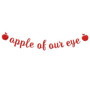 maicaiffe apple of our eye banner - baby shower gender reveal party decor - fruit theme apple 1st birthday party decorations, red glitter