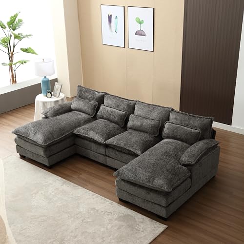 Oversized Modular Sectional Sofa with Chaise Lounge, 110.63" Chenille Upholstered Cloud Couches for Living Room, U Shaped Large Overstuffed Sofa&Couches with Thicked Cushion for Apartment Office