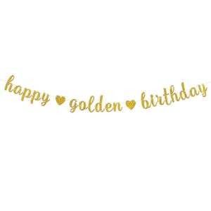 maicaiffe happy golden birthday banner - golden birthday party decor - stay golden - happy birthday party decorations, gold glitter