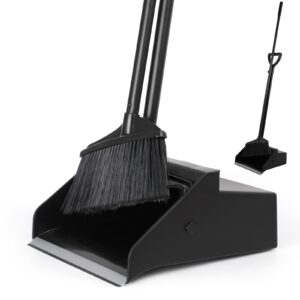 sb broom with dustpan combo set for office, indoor&outdoor sweeping,broom and dustpan set,large size and stiff broom dust pan with long handle,stand up broom and dustpan,rectangular, angular