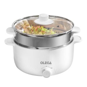 olega electric hot pot - 3l portable electric pots with steamer for cooking dual power adjustment with non-stick coating for dorm, office, travel 120v