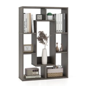 giantex 7-cube book shelf, freestanding wooden bookcase w/anti-tipping kits, geometric open cube storage organizer w/display rack, modern rectangular bookshelf for living room, kids room, gray