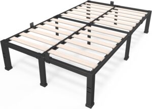 roil 18 inch full size bed frames with wood slats - 3500lbs heavy duty no box spring needed platform, mattress stoppers double metal noise free bedframe with headboard hole