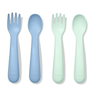 oxo tot plastic fork and spoon set - opal and dusk