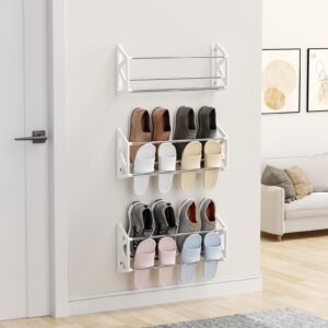 deyilian hanging shoe rack for rv organization and storage, 3 pack wall shoe rack with sticky adhesive strips slim shoe rack, shoe holder space saving wall mount shoe rack for camper shoe shelf white