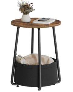 choezon round side table, small end table with fabric storage basket, 2-tier bedside table, round nightstand, for small space, living room, bedroom, nursery, rustic brown and black tbz03bf