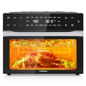 beelicious pro 32qt extra large air fryer, 19-in-1 air fryer toaster oven combo with rotisserie and dehydrator, digital convection oven countertop airfryer fit 13" pizza, 1800w, black