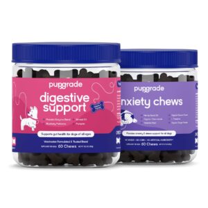 pupgrade 2-pack anxiety & stress and digestive support chews for dogs - natural muscle relaxant - prebiotic and probiotic supplement with enzyme blend - 120 chews total