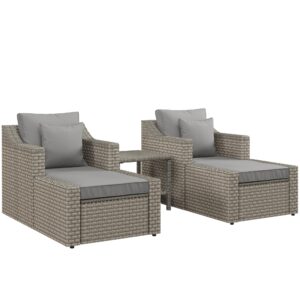 outsunny 5 piece patio furniture set, all weather pe rattan conversation chair, and ottoman set with coffee table, cushions & pillows included for balcony, porch, deck, pool, lawn, gray