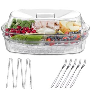 newbro chilled veggie tray with lid, shrimp cocktail serving dishes for entertaining, ice serving platters and trays cold travel cookout tailgate essentials, appetizer fruit snack tray for party clear