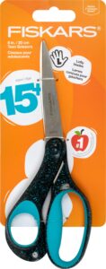 fiskars 8" left-handed softgrip teen scissors for ages 15+ - scissors for school or crafting, back to school supplies, blue speckled