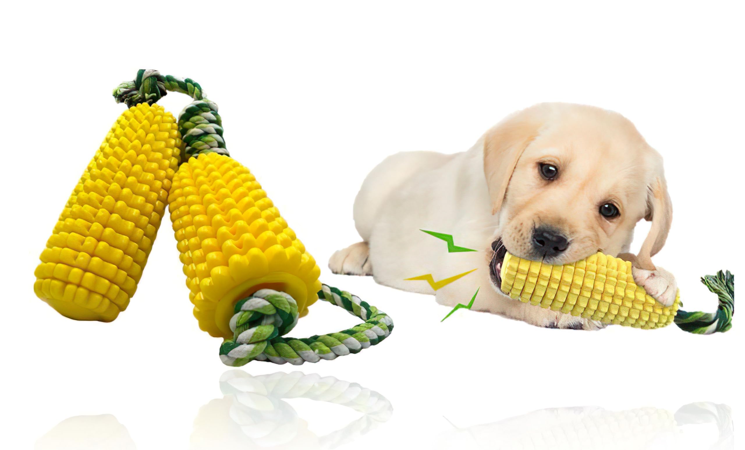 Generic Dog Chew Toys for Aggressive Chewers – 2 Pcs Set Indestructible Tough Durable Squeaky Interactive Dog Corn Stick Toys for Small Medium Large Pet Super Fun Puppy Teeth Chew, Yellow