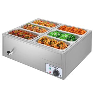 leadzm 6-pan(6.9qt*6) commercial food warmer, 110v electric desktop steam table with temperature control and stainless steel body, bain marie buffet for party restaurant and catering