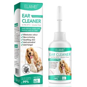 ear cleaner for dogs, dogs ear infection treatment - supports soothing dog yeast infection, soothes itchy & inflamed ears, ear odor, pet ear care supplement for small, medium and large dogs - 60ml