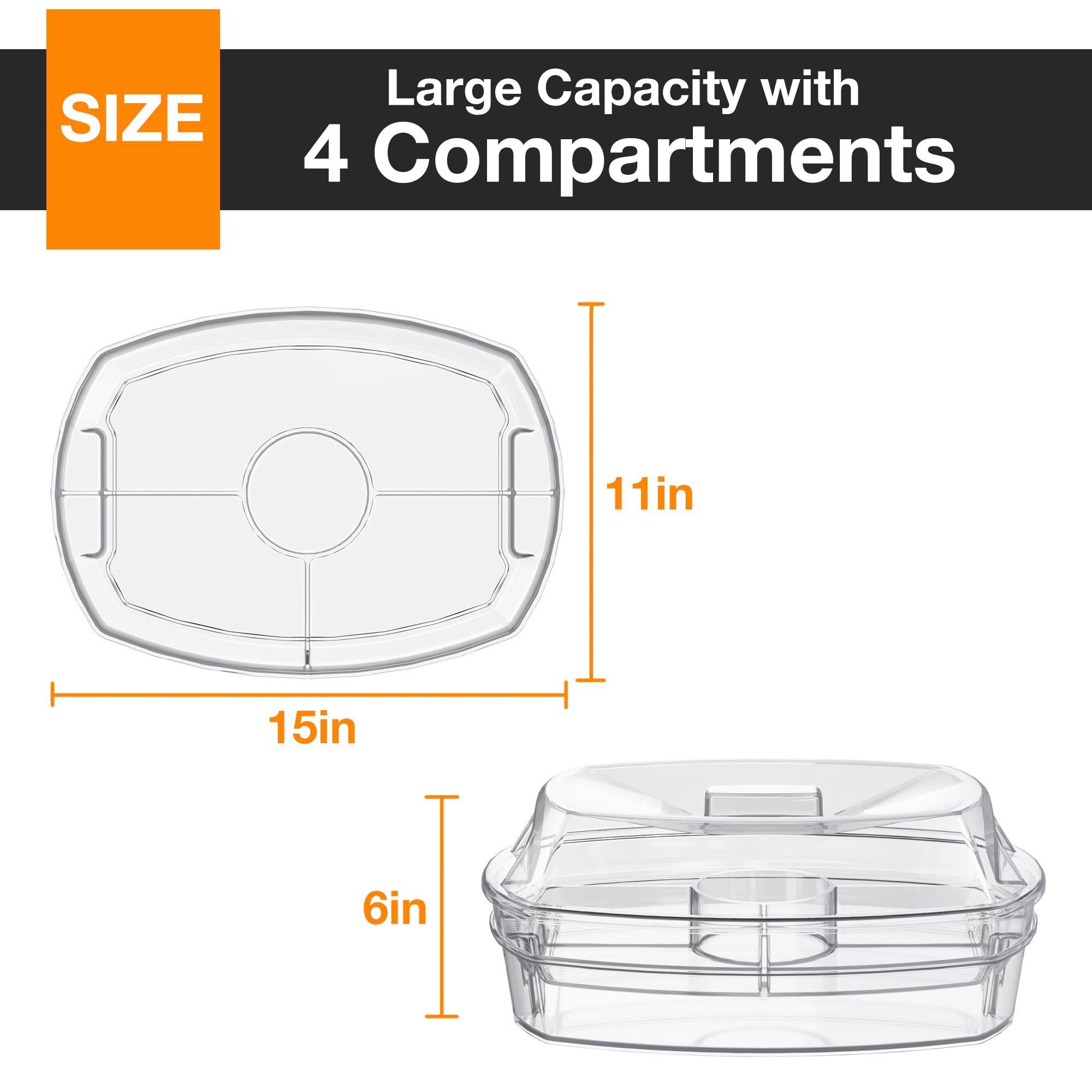 Newbro Chilled Veggie Tray with Lid, Shrimp Cocktail Serving Dishes for Entertaining, Ice Serving Platters and Trays Cold Travel Cookout Tailgate Essentials, Appetizer Fruit Snack Tray for Party Clear