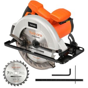 yunirvana 11 amp corded circular saw with circular saw blade, 6000rpm, adjustable cutting depth, 7-1/4 inch blade, ideal for wood and plastic cuts, professional carpentry tool for precision cutting