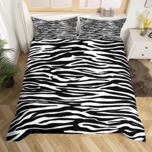 erosebridal zebra print duvet cover king black and white bedding sets, wild animal theme bed set safari wildlife fur comforter cover, abstract stripe bedding microfiber super cozy 3pcs