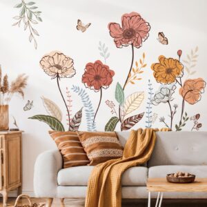 wondever boho flower wall stickers wildflower floral grass peel and stick wall art decals for living room bedroom tv wall