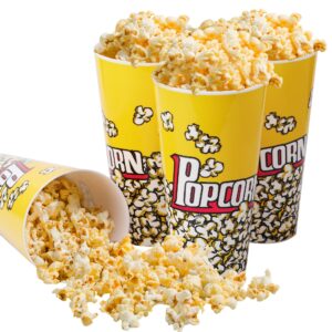 korcci plastic popcorn containers 4packs-reusable popcorn bucket retro style for movie night, classic popcorn bowl, 7.7"tall x 4.4"top diameter,32oz