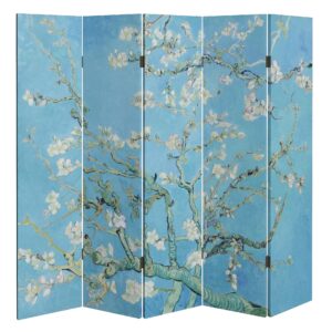 arstria 5-panel folding room divider privacy screen van gogh's almond blossoms painting canvas foldable portable room separating divider room partition freestanding home decor 71'' high