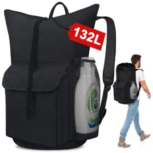 132l laundry bag backpack college extra large heavy duty, laundry bag with shoulder straps for college dorm essentials, large laundry backpack for travel, laundromat, apartment, black