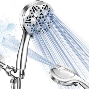 nhowin anti-clogging shower head, 10 functions high pressure shower head with handheld built-in power spray to clean corner, tub & pets, stainless steel hose adjustable bracket