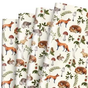 anydesign woodland wrapping paper - not roll - 28'' x 40'' vintage forest animal plant gift wrap paper bulk folded flat watercolor art paper for birthday baby shower diy craft supplies, 6 sheet