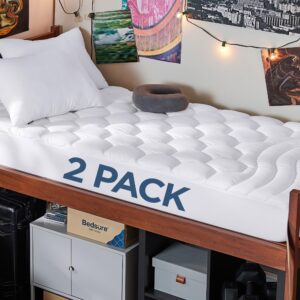 bedsure twin xl mattress pad 2 pack - soft mattress topper for college dorm essentials, extra long twin quilted fitted mattress protector cover with deep pocket fits 8"-21", white, 39x80 inches