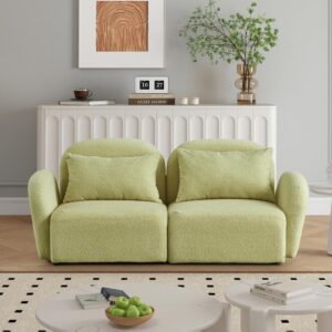 bellemave loveseat sofa couch 2 seater couch with pillows teddy fabric 2-person sofa love seat 2 cushion sofa for living room, apartment (green)