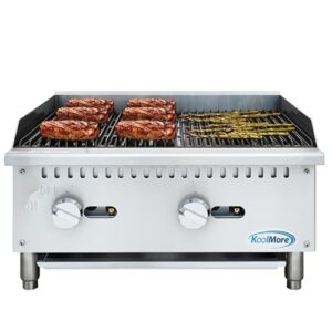 koolmore 24 in. commercial 2-burner natural gas charbroiler with 60,000 btu in stainless-steel, etl listed(km-gcb2-24m)