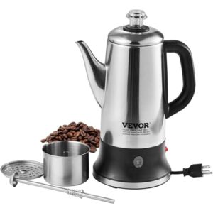 vevor 12-cup electric percolator coffee pot, 304 stainless steel coffee percolator with keep warm function & heat-resistant handle, classic coffee maker, quick brew & split power base, silver