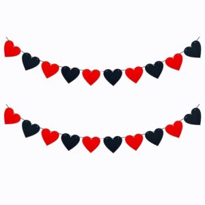 fazhbary 2 pack black red heart garland felt heart banner for gothic valentines wedding farewell heart party decorations