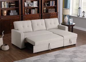 acqca 82" l-shape sleeper sectional sofa with storage chaise and pull-out bed,convertible couch for living room,apartment,office,beige